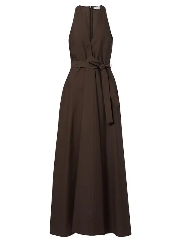 Brunello Cucinelli Belted V-neck Maxi Dress - Brown