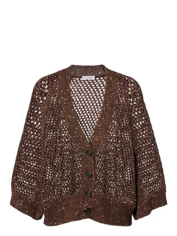 Brunello Cucinelli Open-knit Sequined Cardigan - Brown