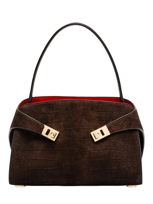 FERRAGAMO Hug Small Suede Shoulder Bag - Brown