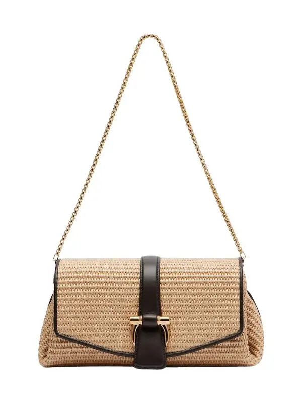 FERRAGAMO Mia Small Raffia Shoulder Bag - Beige