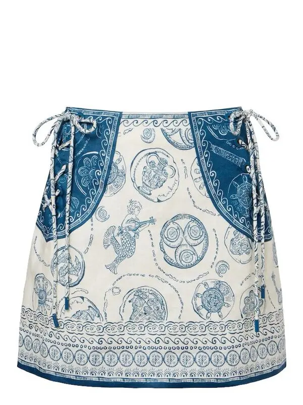 ALEMAIS Printed Linen Mini Skirt - Blue