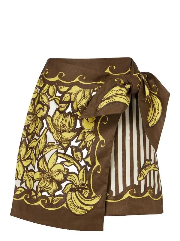 ALEMAIS Printed Hemp Wrap Skirt - Yellow