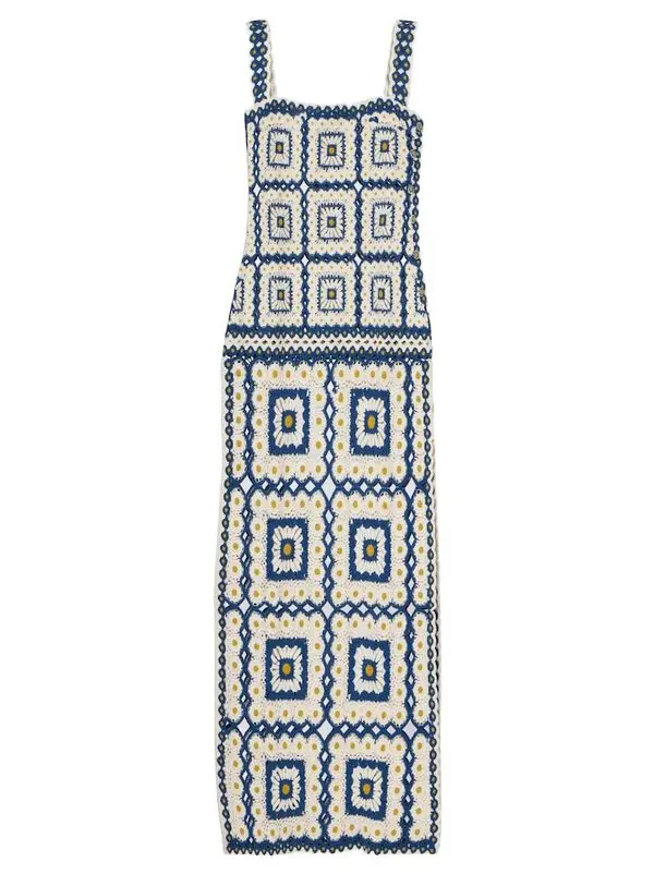 ALEMAIS Crochet Cotton Maxi Dress - Blue