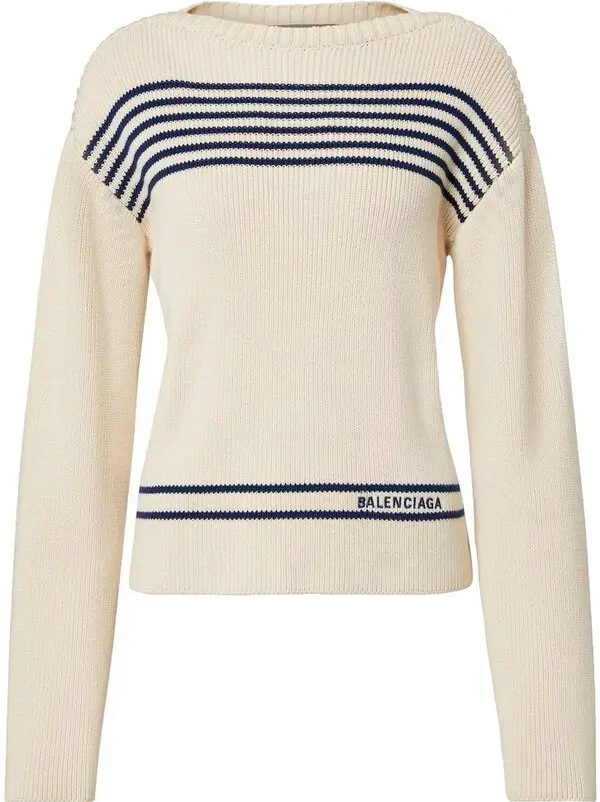 Balenciaga Striped Cotton Sweater - White