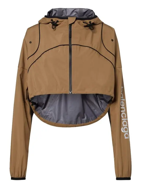 Balenciaga Cropped Taffeta Jacket With Drawstring Hood - Brown