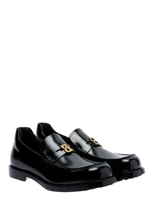 Balenciaga Gold Leather Square Toe Penny Loafers - Black