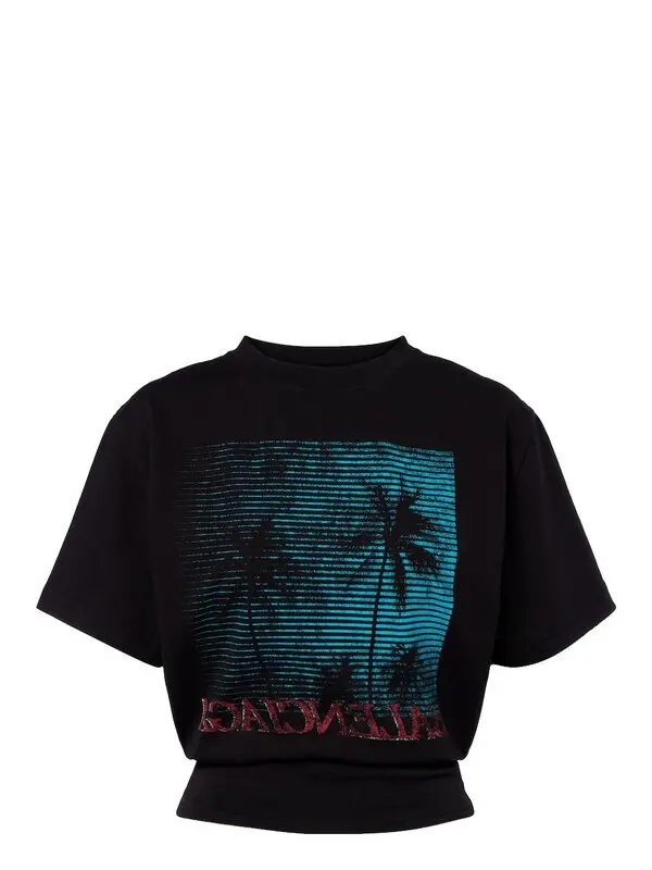 Balenciaga Logo Cropped Cotton Jersey T-shirt - Black