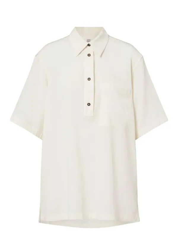 TOTEME Oversized Wool Blend Polo Shirt - White