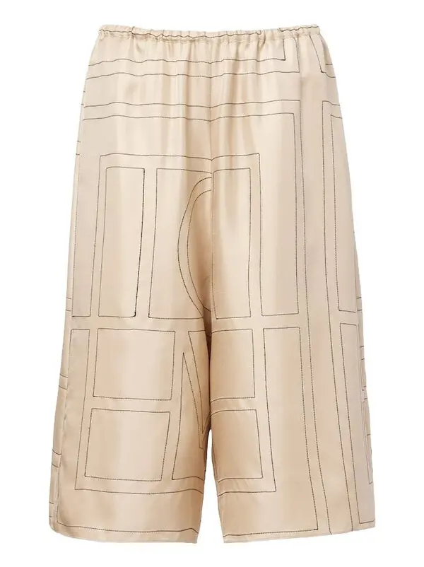 TOTEME Embroidered Silk Satin Bermuda Shorts - Beige