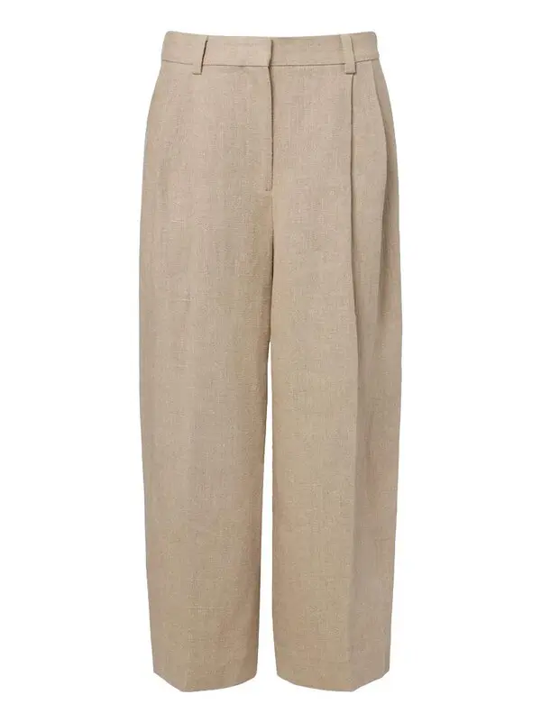TOTEME Cropped Linen Wide-leg Pants - Beige