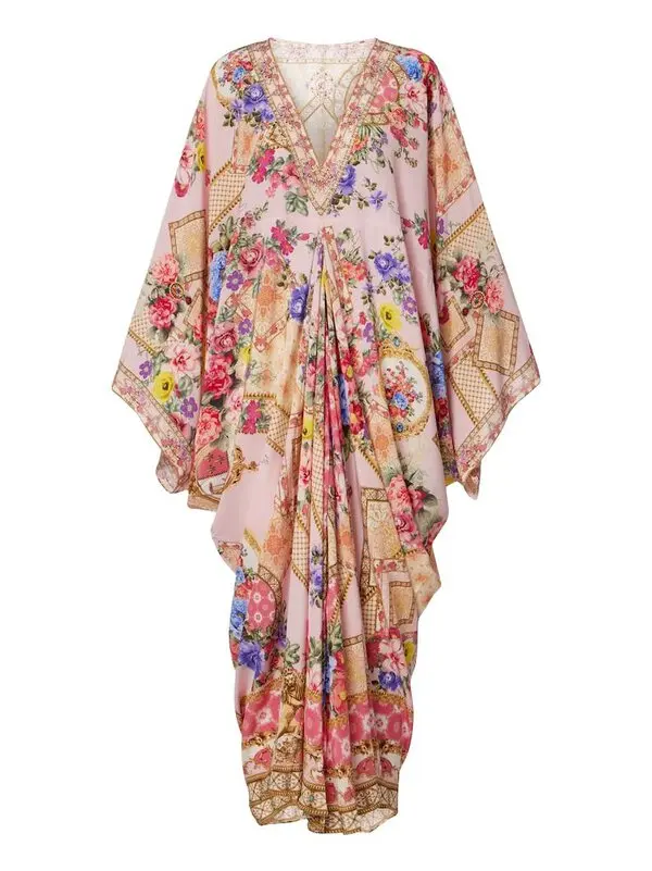 Camilla Floral Silk Kaftan - Pink