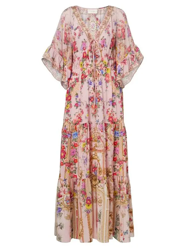 Camilla Floral Silk Maxi Dress - Pink