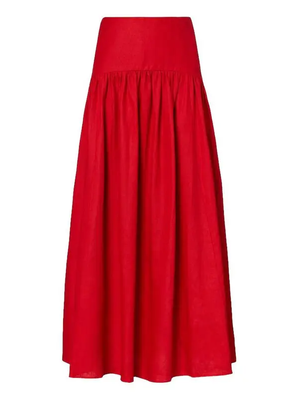 Staud Procida Linen Maxi Skirt - Red