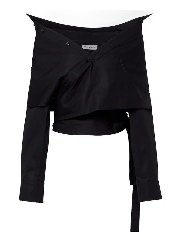 Balenciaga Off-the-shoulder Cotton Top With Self-ties - Black
