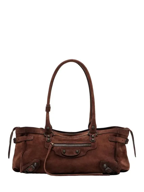 Balenciaga Le City East-west Small Suede Shoulder Bag - Brown