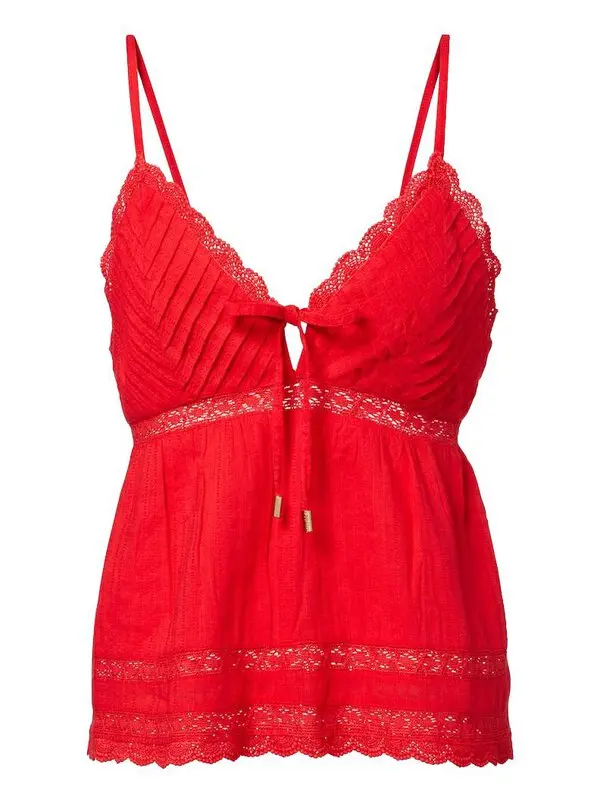 Melissa Odabash Beatrice Cotton And Linen Top - Red