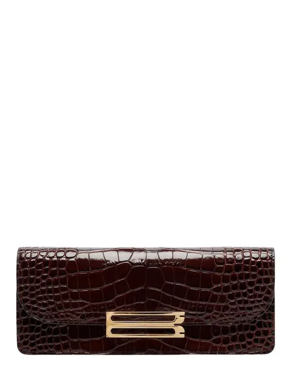 Victoria Beckham Dorian East-west Clutch In Croc-effect Leather - Brown