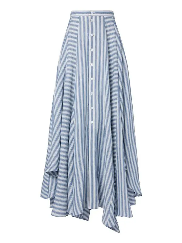 Ralph Lauren Shamus Striped Linen Maxi Skirt - Blue