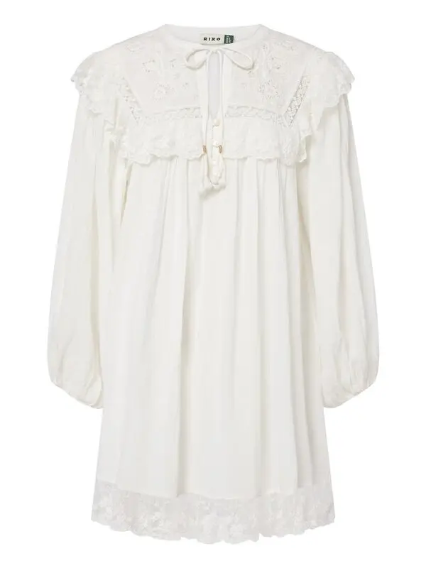Rixo Inez Embroidered Cotton Minidress - White