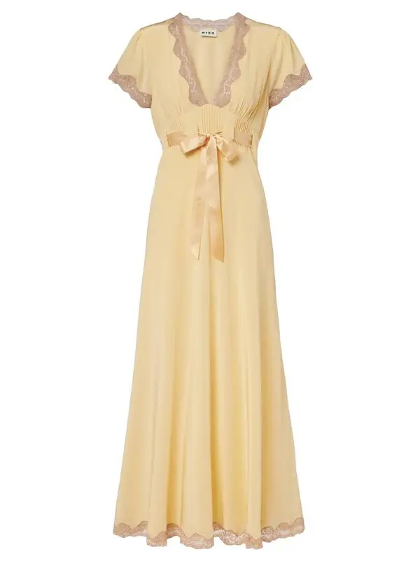 Rixo Marlice Silk Maxi Dress With Lace Trim - Yellow