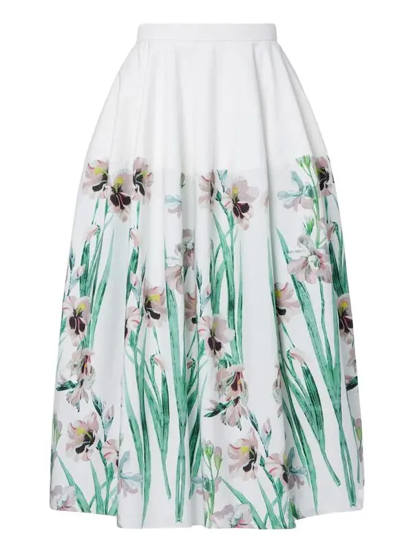 Erdem Floral Cotton Midi Skirt - White