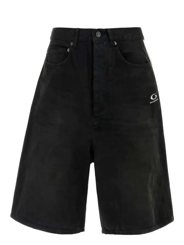 Balenciaga Logo Print Denim Shorts - Black