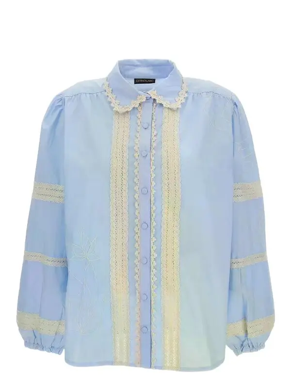 ESTRAFALARIO Embroidered Lace-trim Shirt - Blue