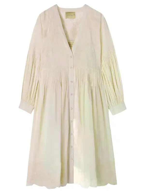 Momoni Embroidered Micro-pleated Midi Dress - Neutrals