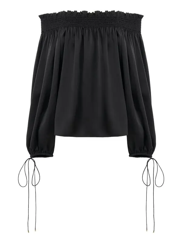 Chloé Off-the-shoulder Washed Satin Top - Black