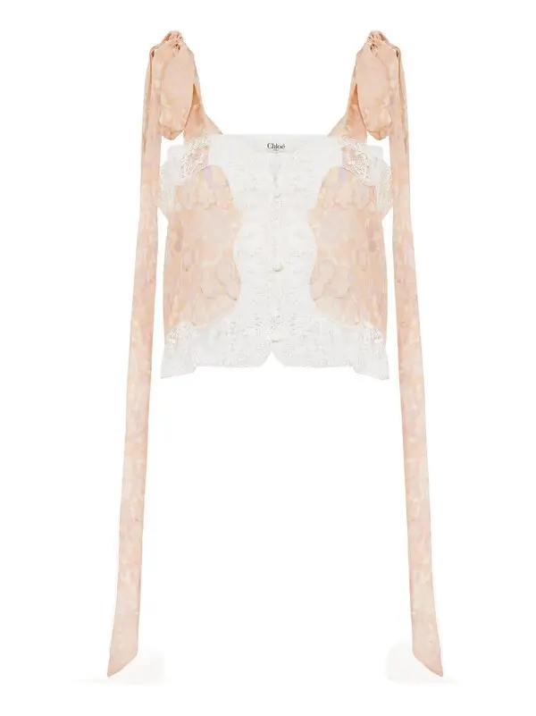 Chloé Sleeveless Cropped Top In Silk Charmeuse With Floral Print And Lace Trims - Multicolor Pink