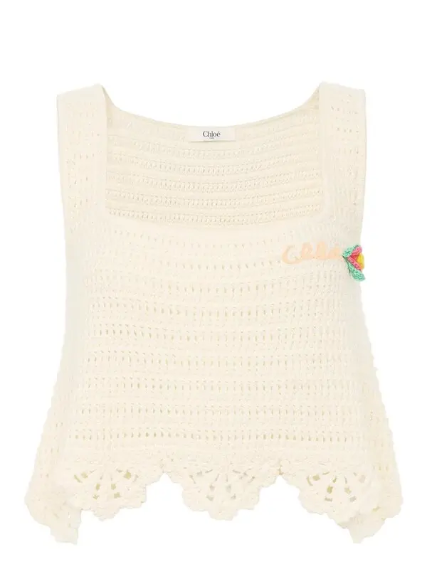 Chloé Sleeveless Cropped Crochet Knit Top - Iconic Milk