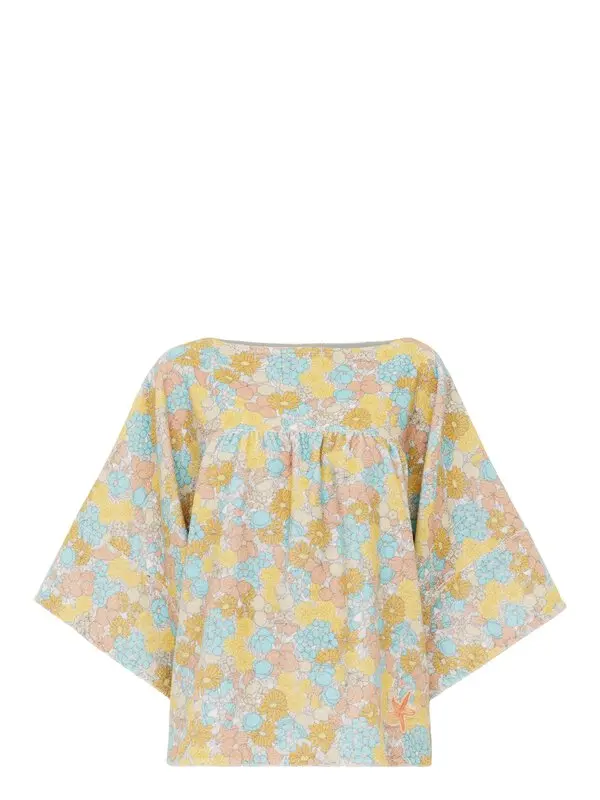 Chloé Short-sleeve Toweling Top With Sun-bleached Flowers Print - Multicolor Blue