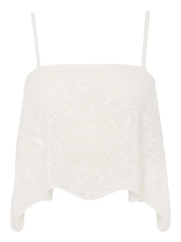 Chloé Cropped Flower Pointelle Knit Top - White
