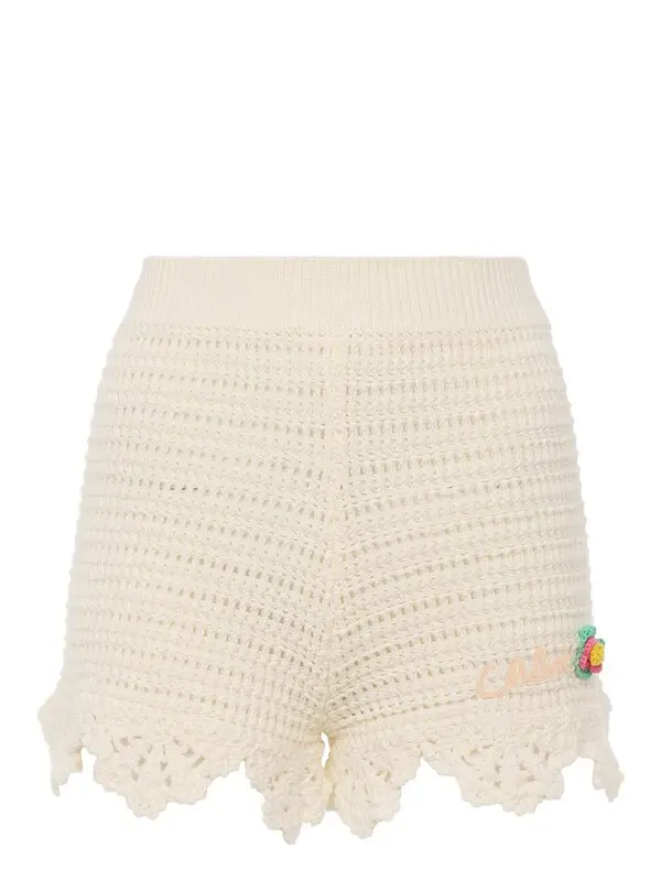 Chloé High-waisted Crochet Knit Mini Shorts With Scalloped Trim - Iconic Milk