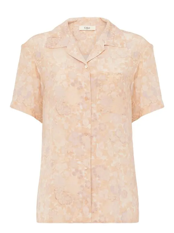 Chloé Short Sleeve Blouse In Crêpe De Chine With Floral Print - Multicolor Pink