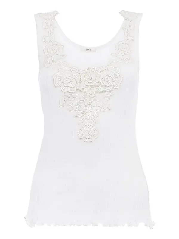 Chloé Fitted Jersey & Guipure Tank Top - White