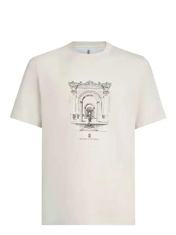 Brunello Cucinelli Cotton Jersey Crew Neck T-shirt With Print - Neutrals