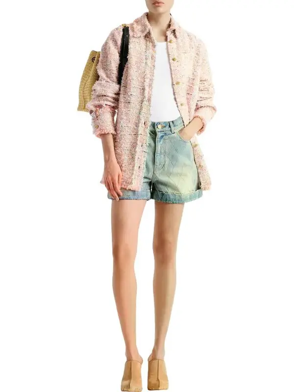 Balmain Topstitched Denim Shorts - Blue