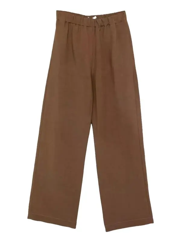CENERE GB Wide Leg Elasticated Waistband Trousers - Brown