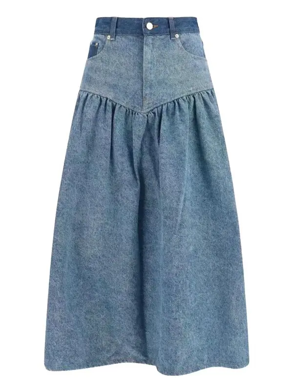 GANNI Patchwork Denim Skirt - Blue
