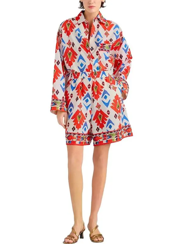 Momoni Printed Poplin Shorts - Red