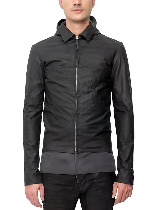 MA+ Detachable-hood Leather Jacket - Black