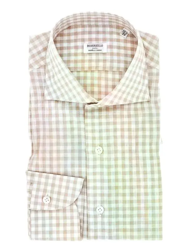 BORRIELLO NAPOLI Gingham-pattern Long-sleeve Shirt - Neutrals