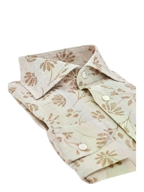 BORRIELLO NAPOLI Floral-print Long-sleeve Shirt - Neutrals