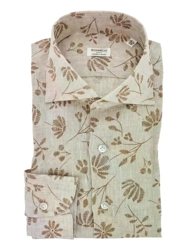 BORRIELLO NAPOLI Floral-print Long-sleeve Shirt - Neutrals