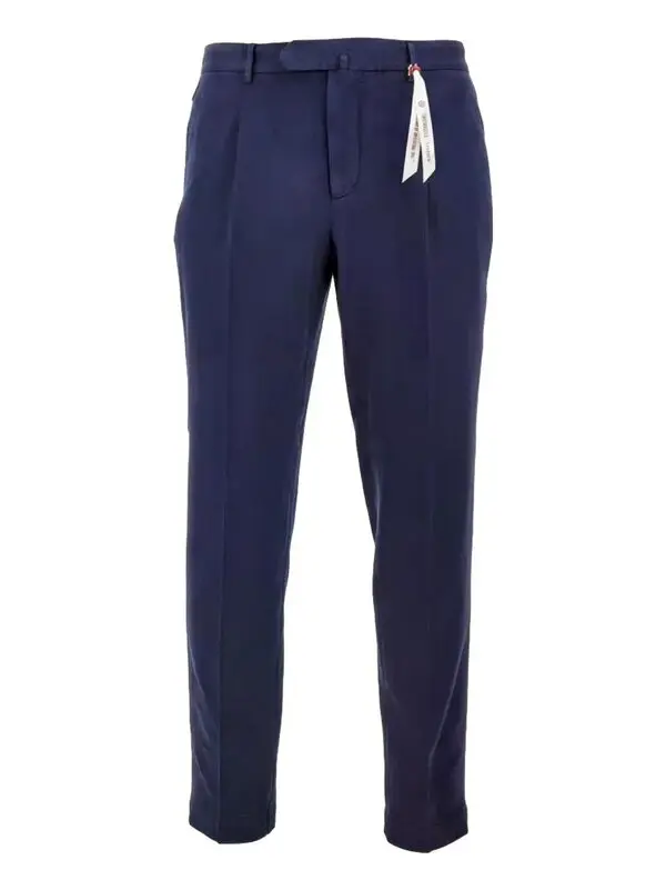 SANTANIELLO Pleated Slim-fit Trousers - Blue
