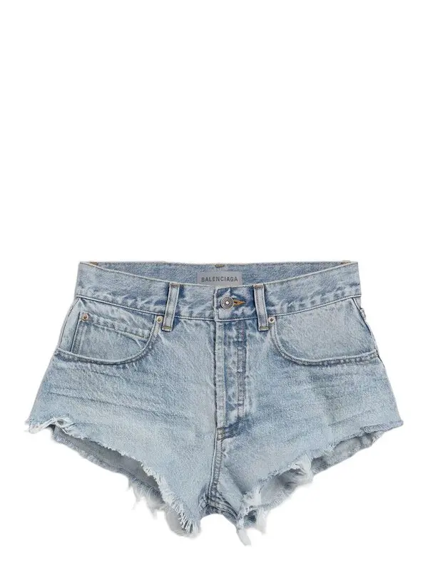 Balenciaga Distressed Organic Denim Mini Shorts - Blue