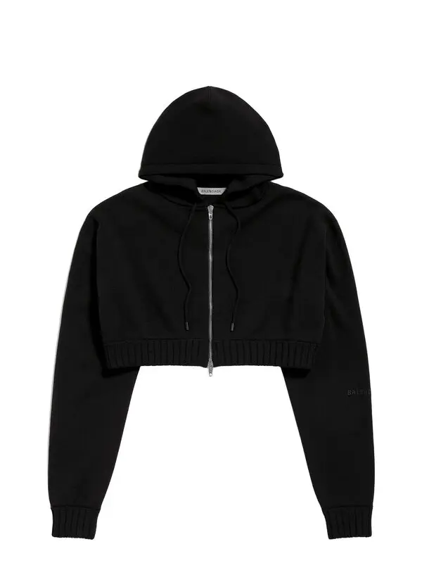 Balenciaga Cropped Zip-up Hoodie - Black