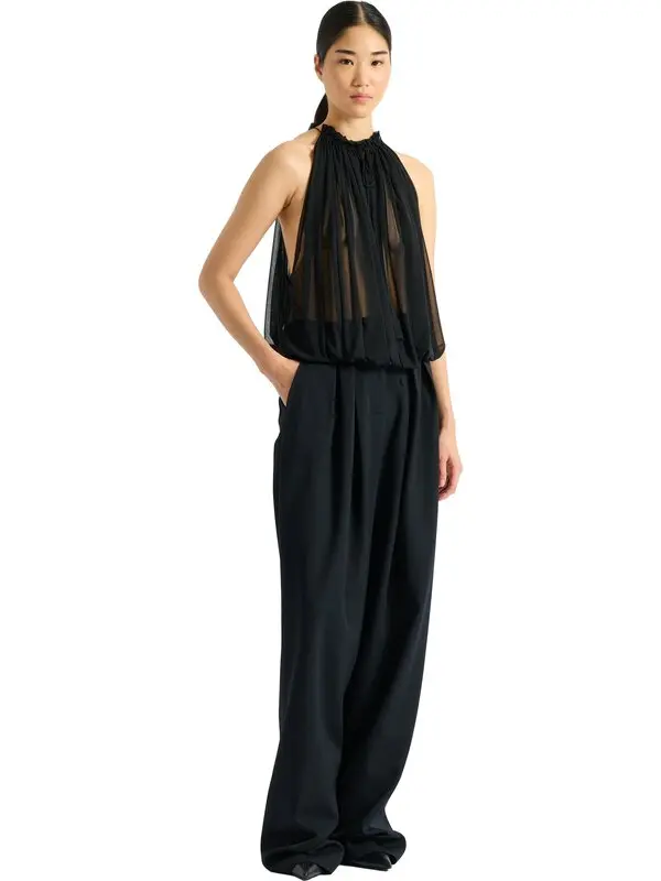 Balmain Sleeveless Muslin Top With Drawstring Neck - Black