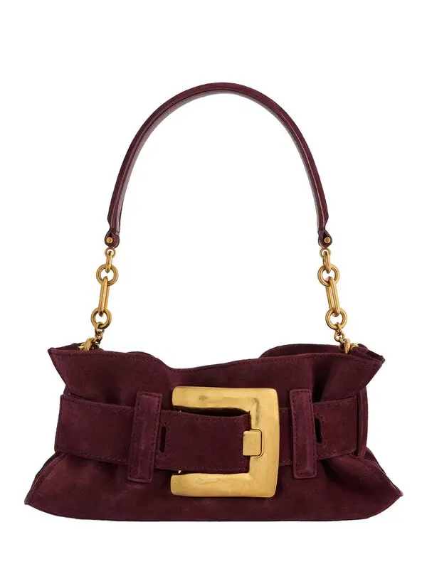 Balmain Mini Suede Leather Belted Bag - Red